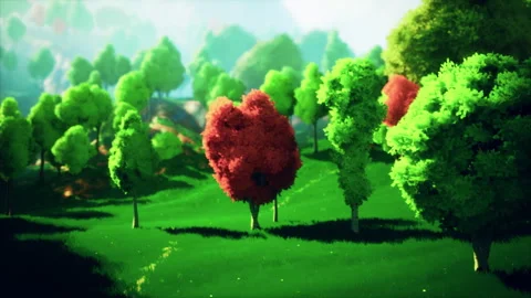 colorful cartoon forest at sunset | Stock Video | Pond5
