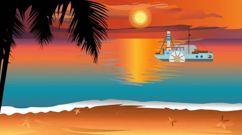 Colorful cartoon. Sunset view with steam... | Stock Video | Pond5