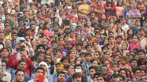 Colorful crowds use smartphones during W... | Stock Video | Pond5