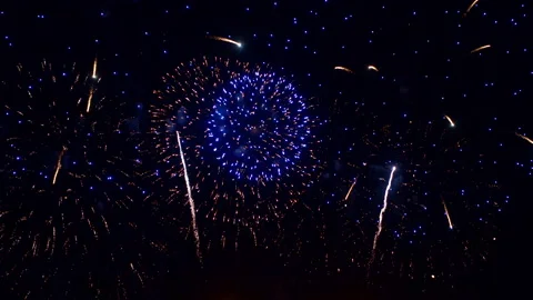 Colorful fireworks sparks exploding at n... | Stock Video | Pond5