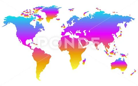 Colorful gradient world map isolated on white background, flat earth ...