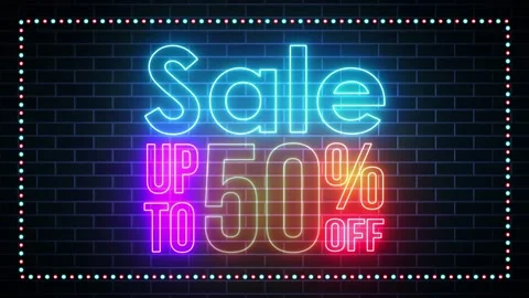 Colorful Neon Sign Sale Up To 50 Percent... | Stock Video | Pond5