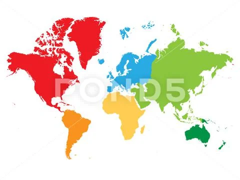 Colorful political map World continents. ~ Clip Art #213293543