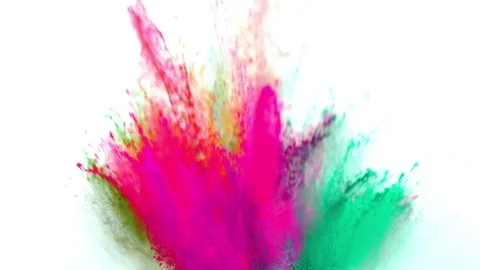 Colorful powder exploding on white backg... | Stock Video | Pond5
