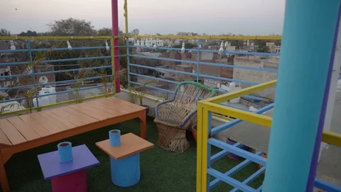 Colorful Rooftop Lounge in Indian City o... | Stock Video | Pond5