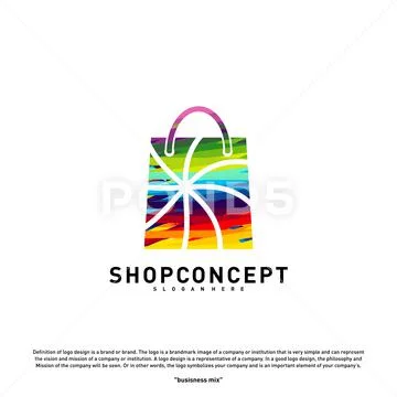 Colorful Shop Logo Design Concept. Shopping center Logo Vector. Shop ...