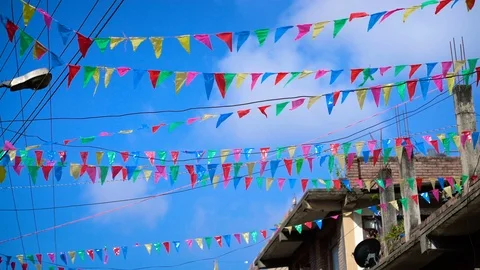 Colorful Triangle Flag on Electrical Wir... | Stock Video | Pond5