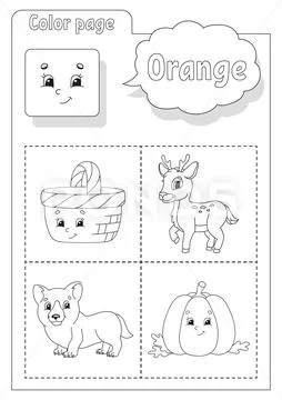 Coloring book. Learning colors. Flashcard for kids. Cartoon characters ...