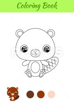Coloring book little baby beaver sitting. Coloring page for kids ...