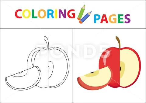 Coloring book page. Sketch outline and color version. Coloring for kids ...
