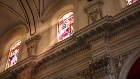 Colors beam lights into Rose window of a... | Stock Video | Pond5