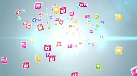 Colourful app icon tiles on light backgr... | Stock Video | Pond5