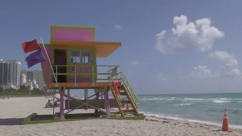 Colourful lifeguard watchtower on Miami ... | Stock Video | Pond5