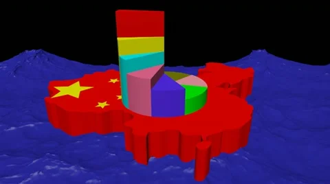 Colourful pie chart rising out from Chin... | Stock Video | Pond5