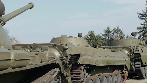 A column of armored vehicles and tanks. ... | Stock Video | Pond5