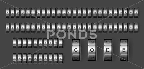 Combination code lock font, padlock type, typeface ~ Clip Art #218633899