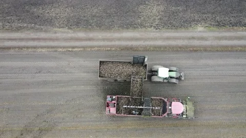 The combine unloads a filled harvesting ... | Stock Video | Pond5