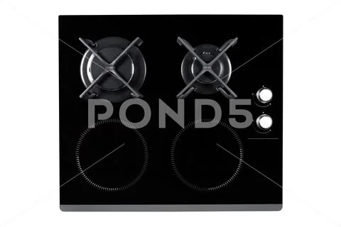 Combined cooking surface, for 4 burners, black color, top view Stock ...