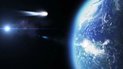 Comet close to planet Earth, Outer space... | Stock Video | Pond5