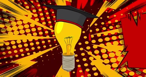 Comic book light bulb with graduation ca... | Stock Video | Pond5