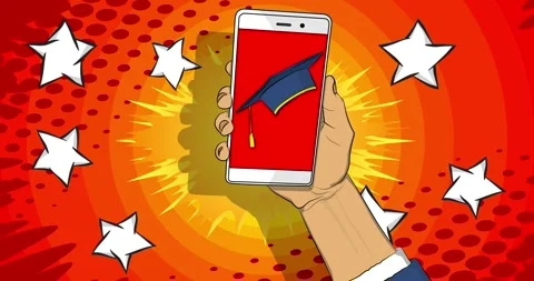 Comic book phone with graduation cap ani... | Stock Video | Pond5