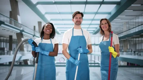 Commercial Janitor Cleaning Staff | Stock Video | Pond5