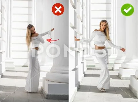 Common mistakes in female posing and how to avoid them. Photo poses Stock Image #296812731