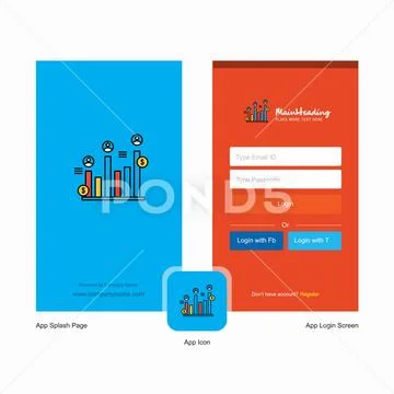 Company Graph rising Splash Screen and Login Page design with Logo ...