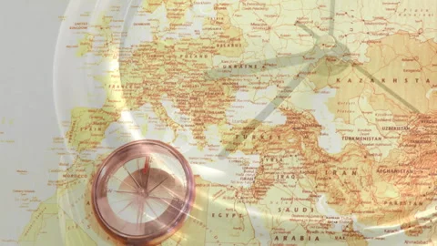 Compass on map showing Europe and surrou... | Stock Video | Pond5