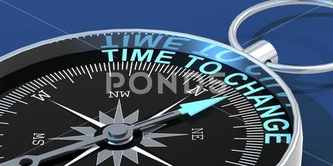 Compass needle pointing to word time to change Illustration #147324036