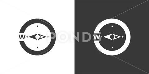 Compass west direction. Isolated icon on black and white background ...