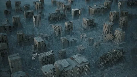 Completely destroyed city by war. Looped... | Stock Video | Pond5