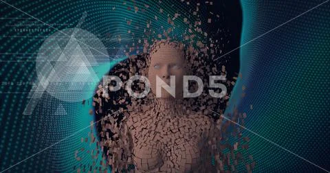 Composition of exploding human body formed with particles and scopes ...