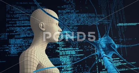 Composition of human digital head over neuron cell and data processing ...