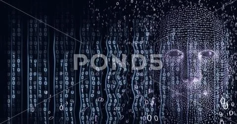 Composition of human face formed with binary coding on black background ...