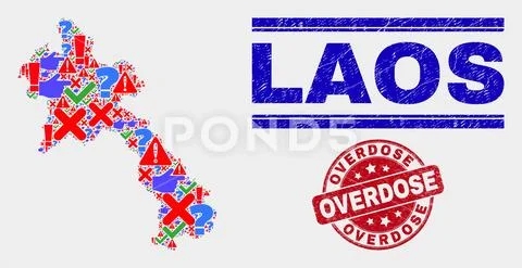 Composition of Laos Map Sign Mosaic and Distress Overdose Seal ~ Clip ...