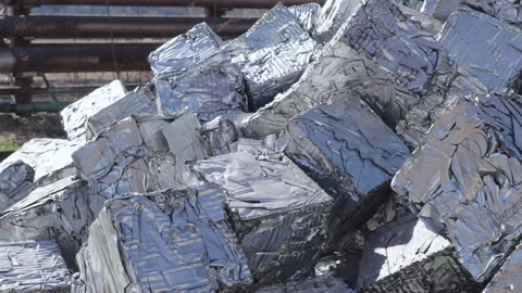 Compressed car cubes scrap steel waste j... | Stock Video | Pond5