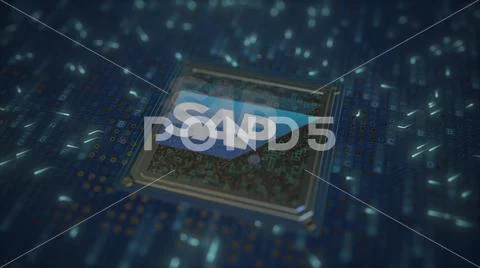 Computer chip with the logo of SAP. Conceptual editorial 3d rendering ...
