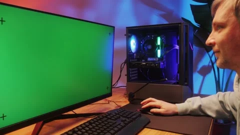 Computer with chroma key green screen on... | Stock Video | Pond5