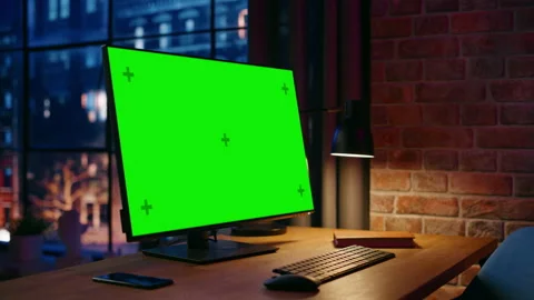 Computer Display with Green Screen in Cr... | Stock Video | Pond5