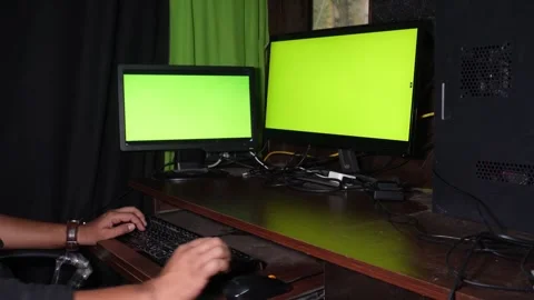 Computer dual screen, easy masking, gree... | Stock Video | Pond5