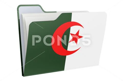Computer folder icon with Algerian flag. 3D rendering: Royalty Free ...