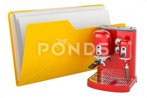 Computer folder icon with coffee machine, 3D rendering Illustration ...