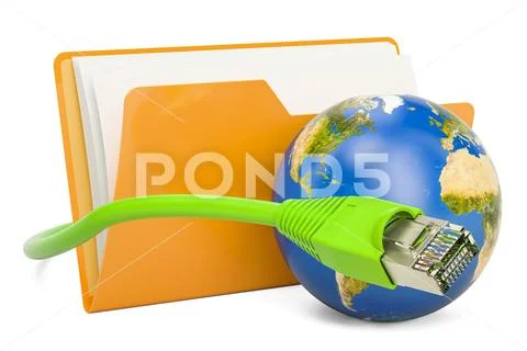 Computer folder icon with lan internet cable, 3D rendering: Graphic ...
