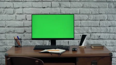 Computer With Green Screen Mockup On Des... | Stock Video | Pond5