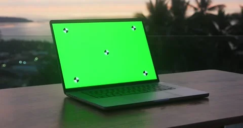 A computer with a green screen mockup on... | Stock Video | Pond5