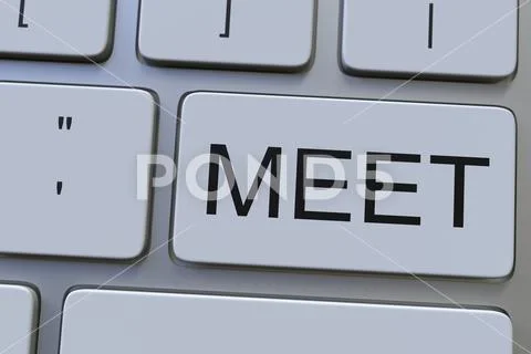 Computer keyboard featuring MEET key. Conceptual 3D rendering: Graphic ...