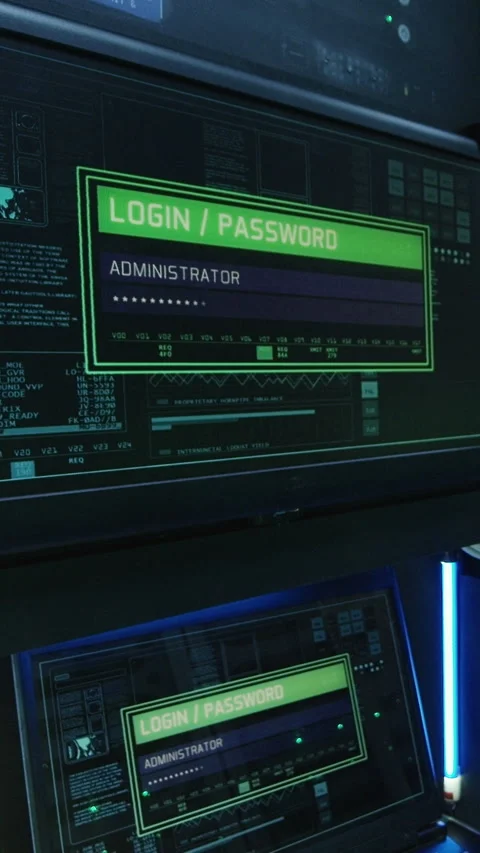 Computer login screen in a modern data c... | Stock Video | Pond5