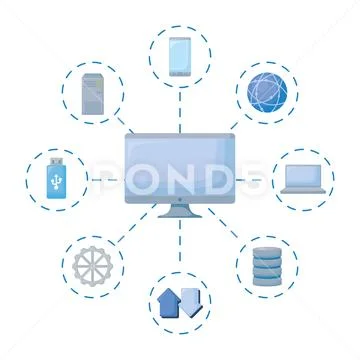 Computer monitor with data center icons: Royalty Free #105466318