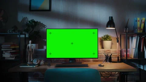 Computer Monitor with Green Screen at Ho... | Stock Video | Pond5